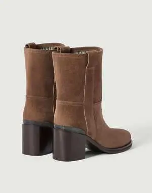 Brunello Cucinelli Suede Ankle Boots With Embellished Heel