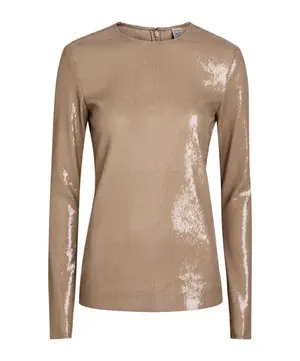 TOTEME Toteme Sequin Round Neck Long Sleeve Top Nude