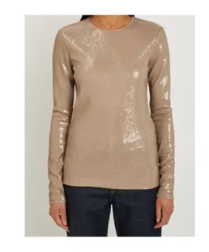 TOTEME Sequin Round Neck Long Sleeve Top - Nude