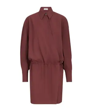 Brunello Cucinelli Virgin-wool Fluid Twill Shirt Dress With Monili - Wine