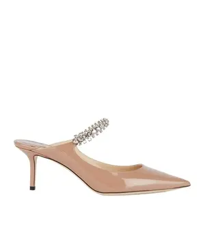 JIMMY CHOO Bing 65 Embellished Leather Mules - Nude