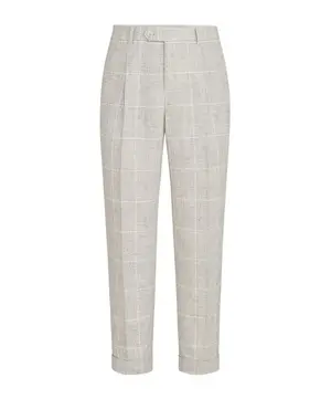 Brunello Cucinelli Linen Prince Of Wales Pleated Trousers - Panama