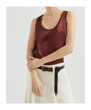 Brunello Cucinelli Stretch Silk Satin Sleeveless Top - Wine