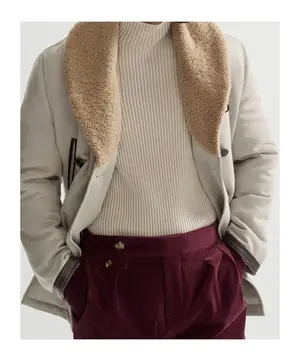Brunello Cucinelli Wool And Cashmere Cavalry Coat With Thermore Padding And Shearling Collar