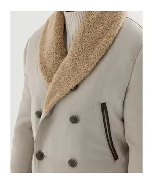 Brunello Cucinelli Wool And Cashmere Cavalry Coat With Thermore Padding And Shearling Collar