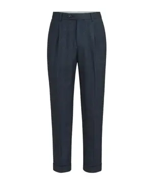 Brunello Cucinelli Cashmere And Silk Chevron Flannel Trousers With Pleats - Navy Blue