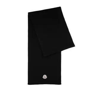 Moncler Logo Ribbed Wool Scarf - Black