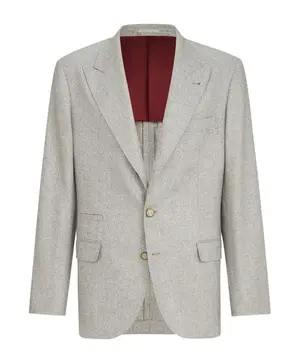 Brunello Cucinelli Silk And Cashmere Cavalry Tweed Deconstructed Blazer With Large Peak Lapels - Lignite Ash