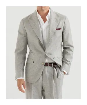 Brunello Cucinelli Silk And Cashmere Cavalry Tweed Deconstructed Blazer With Large Peak Lapels