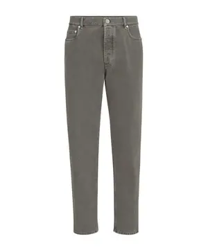 Brunello Cucinelli Garment-dyed Denim Iconic Fit Five-pocket Trousers - Grey