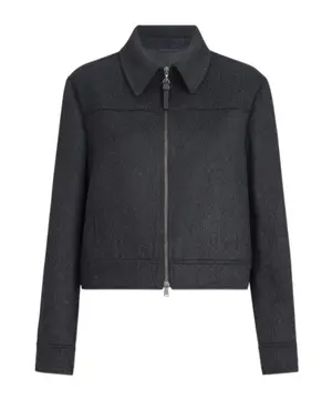 Brunello Cucinelli Wool Flannel Zip-up Jacket With Monili Detail - Black