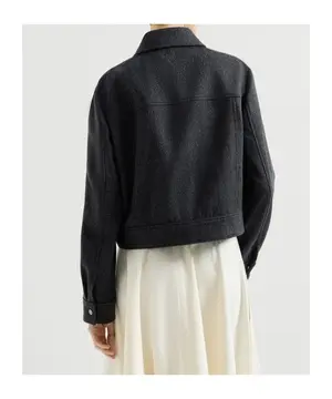 Brunello Cucinelli Wool Flannel Zip-up Jacket With Monili Detail - Black