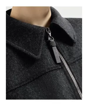 Brunello Cucinelli Wool Flannel Zip-up Jacket With Monili Detail - Black