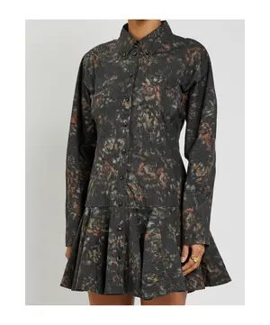 GANNI Printed Stretch-cotton Mini Shirt Dress