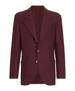 Brunello Cucinelli Cashmere Panama Deconstructed Blazer With Patch Pockets And Metal Buttons - Burgundy