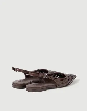 Brunello Cucinelli Calfskin Net Slingback Flats With Monili Ballet - Brown