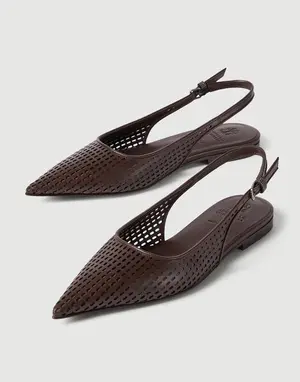 Brunello Cucinelli Calfskin Net Slingback Flats With Monili Ballet - Brown