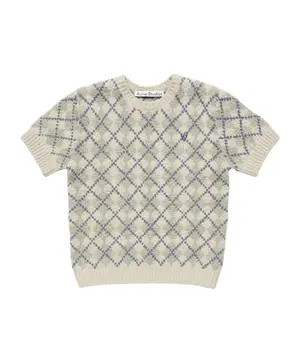 Acne Studios Bouclé Argyle Knit Sweater - White