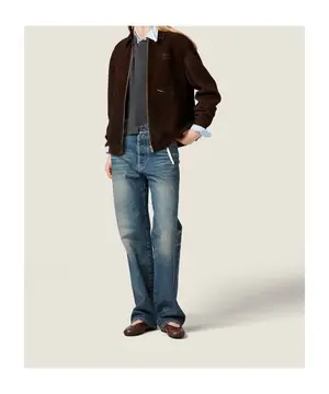 Miu Miu Waxed Suede Blouson Jacket With Knit Sleeves - Ochre