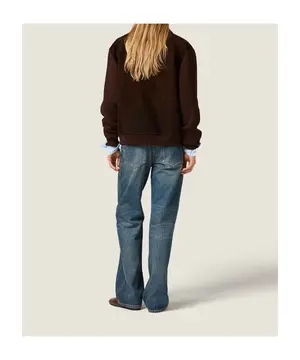 Miu Miu Waxed Suede Blouson Jacket With Knit Sleeves - Ochre