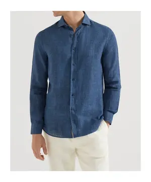 Brunello Cucinelli Délavé Linen Easy Fit Shirt With Spread Collar - Blue