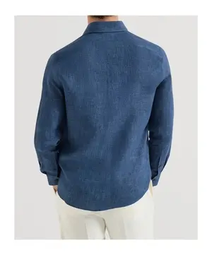 Brunello Cucinelli Délavé Linen Easy Fit Shirt With Spread Collar - Blue