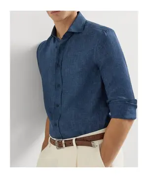 Brunello Cucinelli Délavé Linen Easy Fit Shirt With Spread Collar - Blue