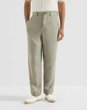 Brunello Cucinelli Linen Micro Chevron Drawstring Trousers