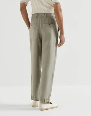 Brunello Cucinelli Linen Micro Chevron Drawstring Trousers