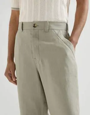 Brunello Cucinelli Linen Micro Chevron Drawstring Trousers