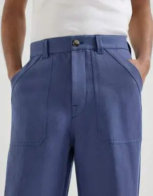 Brunello Cucinelli Linen And Cotton Drill Trousers With Patch Pockets And Drawstring