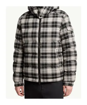 Moncler Airor Hooded Down Jacket With Plaid Pattern