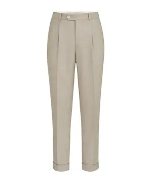 Brunello Cucinelli Virgin-wool Mouliné-twill Trousers With Pleat - Grey
