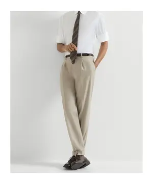 Brunello Cucinelli Virgin-wool Mouliné-twill Trousers With Pleat