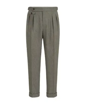 Brunello Cucinelli Virgin Wool Flannel Trousers With Double Pleats And Waist Tabs - Military