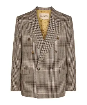 Valentino Garavani Houndstooth Double-breasted Wool Blazer - Nude