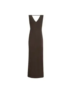 Brunello Cucinelli Cotton Rib Knit Dress With Monili - Black