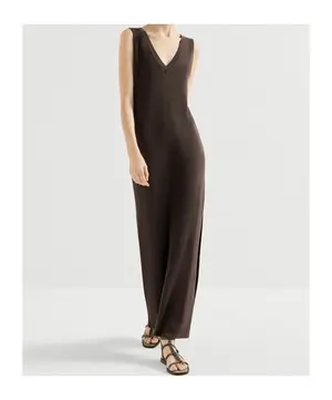 Brunello Cucinelli Rib Knit Maxi Dress With Monili Detail - Black