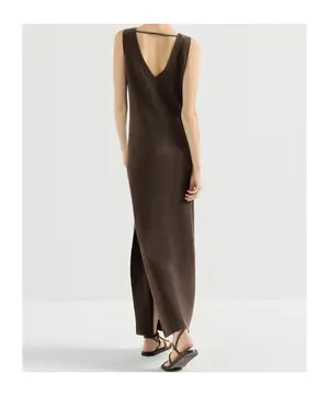 Brunello Cucinelli Rib Knit Maxi Dress With Monili Detail - Black