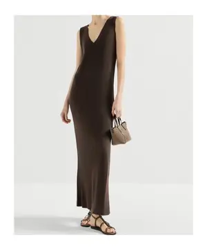 Brunello Cucinelli Rib Knit Maxi Dress With Monili Detail - Black