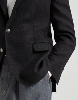 Brunello Cucinelli Silk, Linen And Wool Hopsack Deconstructed Blazer With Metal Buttons