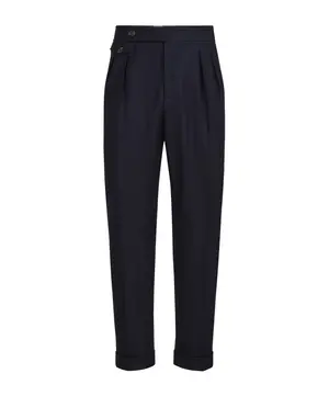 Brunello Cucinelli Virgin Wool Flannel Trousers With Double Pleats And Waist Tabs - Blue