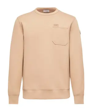 Moncler Leather Logo Tag Cotton Blend Sweatshirt - Beige