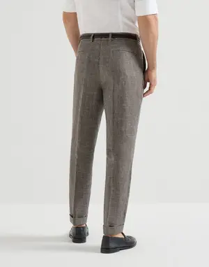 Brunello Cucinelli Linen Houndstooth Pleated Trousers