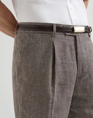 Brunello Cucinelli Linen Houndstooth Pleated Trousers
