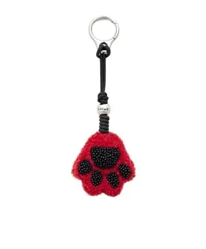 Loewe Paw Charm In Shearling And Calfskin - Black/red