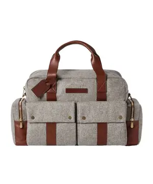 Brunello Cucinelli Virgin Wool, Alpaca, And Cashmere Flannel Leisure Bag With Grained Calfskin Inserts - Medium Gray
