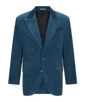Brunello Cucinelli Effect Cotton Velvet Tailor Blazer With Peak Lapels - Denim