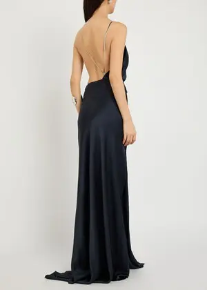 Victoria Beckham Draped Halterneck Satin-crepe Gown