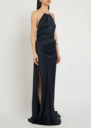 Victoria Beckham Draped Halterneck Satin-crepe Gown